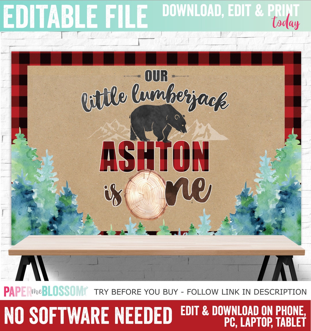 EDITABLE Our Little Lumberjack Buffalo Plaid Birthday Printable Party ...