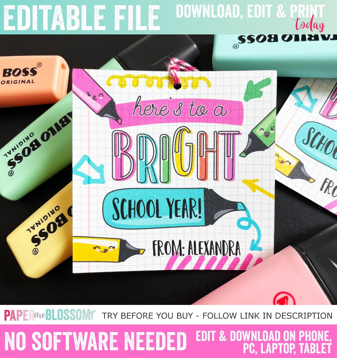 EDITABLE First Day of School Kids Gift Tag - Back to School for Teacher ...