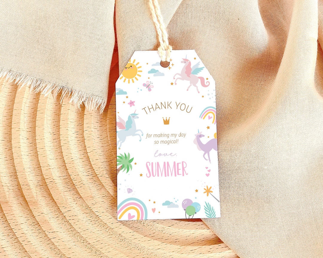 Editable Rainbow Unicorn Magical Thank You Favor Tag - Pastel Unicorn ...