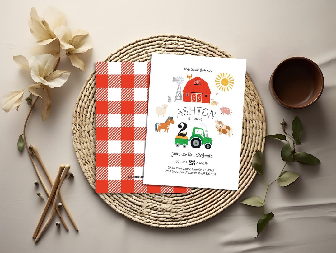 Editable Farm Animal Barnyard Birthday Party Invitation - Simplistic ...