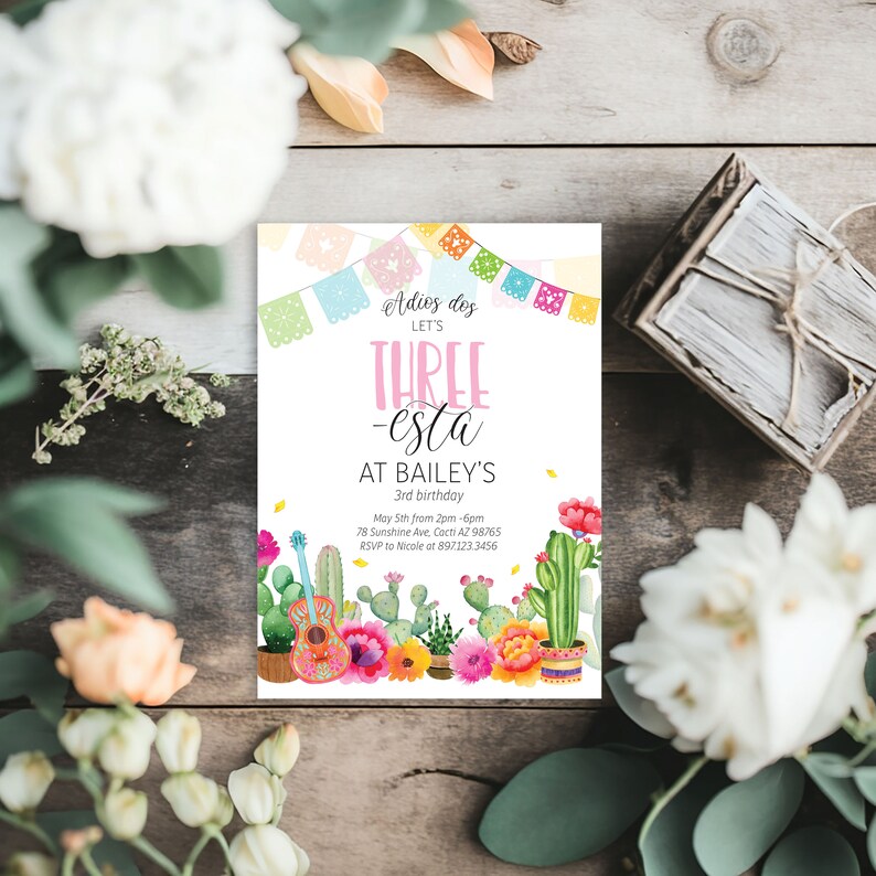 EDITABLE First Fiesta Poster - Summer Watercolor Mexican Cactus Fiesta ...