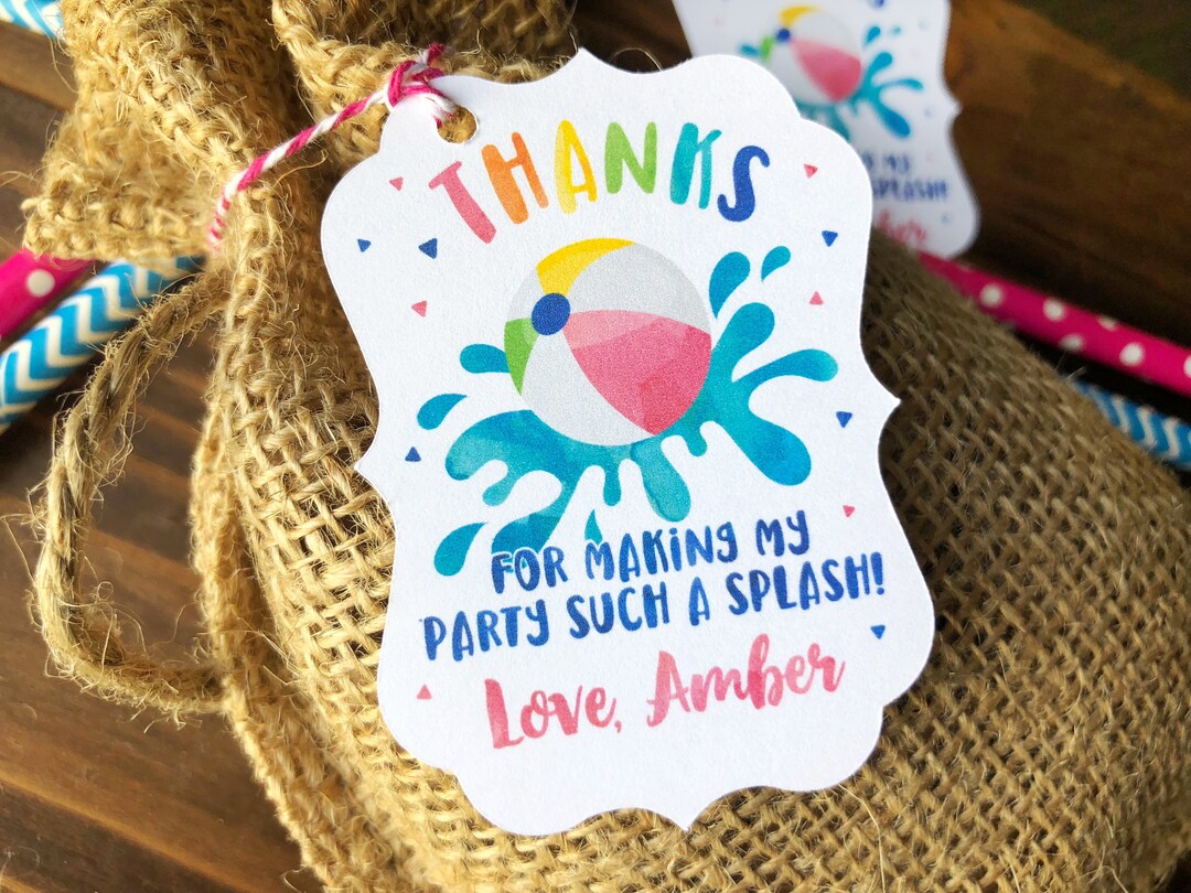 12 Splish Splash Tropical Summer Pool Party CUSTOM Thank You Favor Tags ...