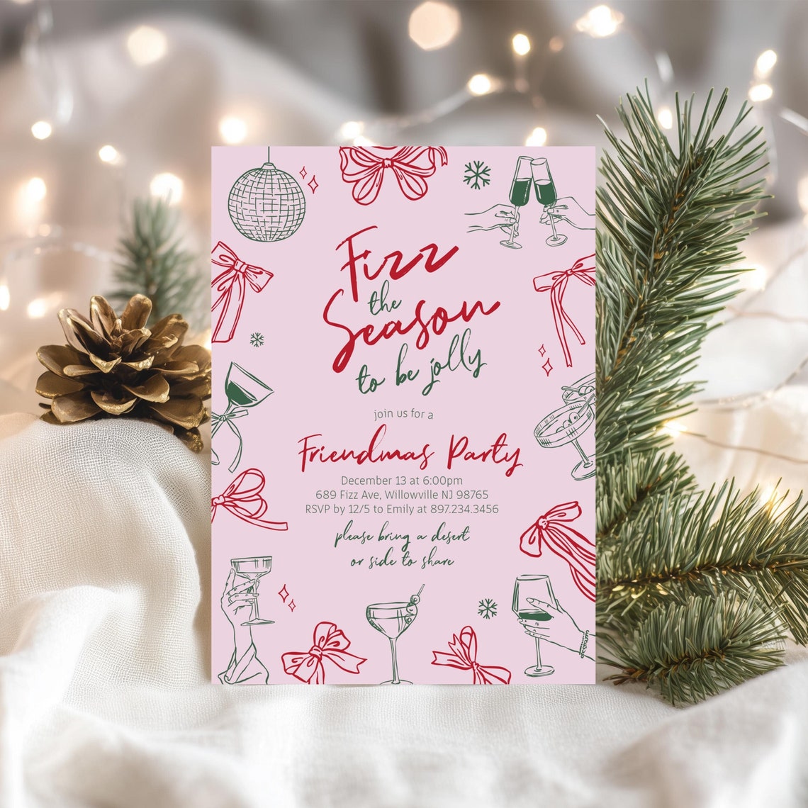 Editable Fizz the Season to Be Jolly Christmas Friendmas Party ...