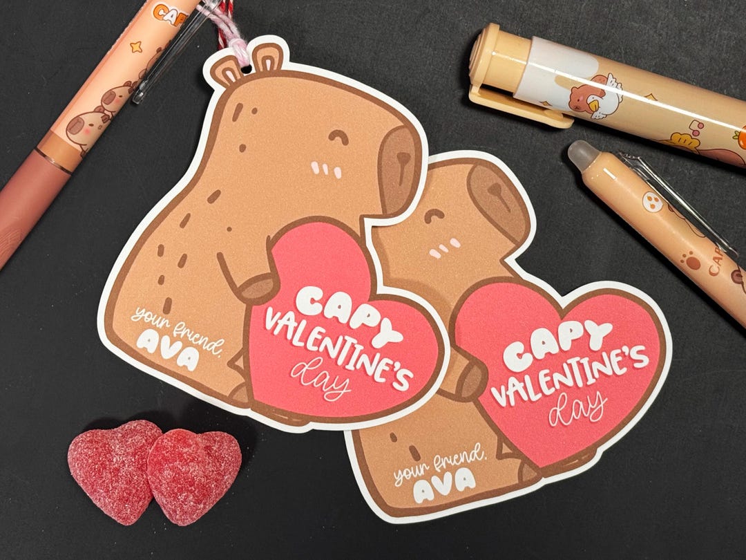 EDITABLE Capy Valentine's Day Kids Gift Tag - Capybara Valentines Classroom Gift Exchange Tag ...