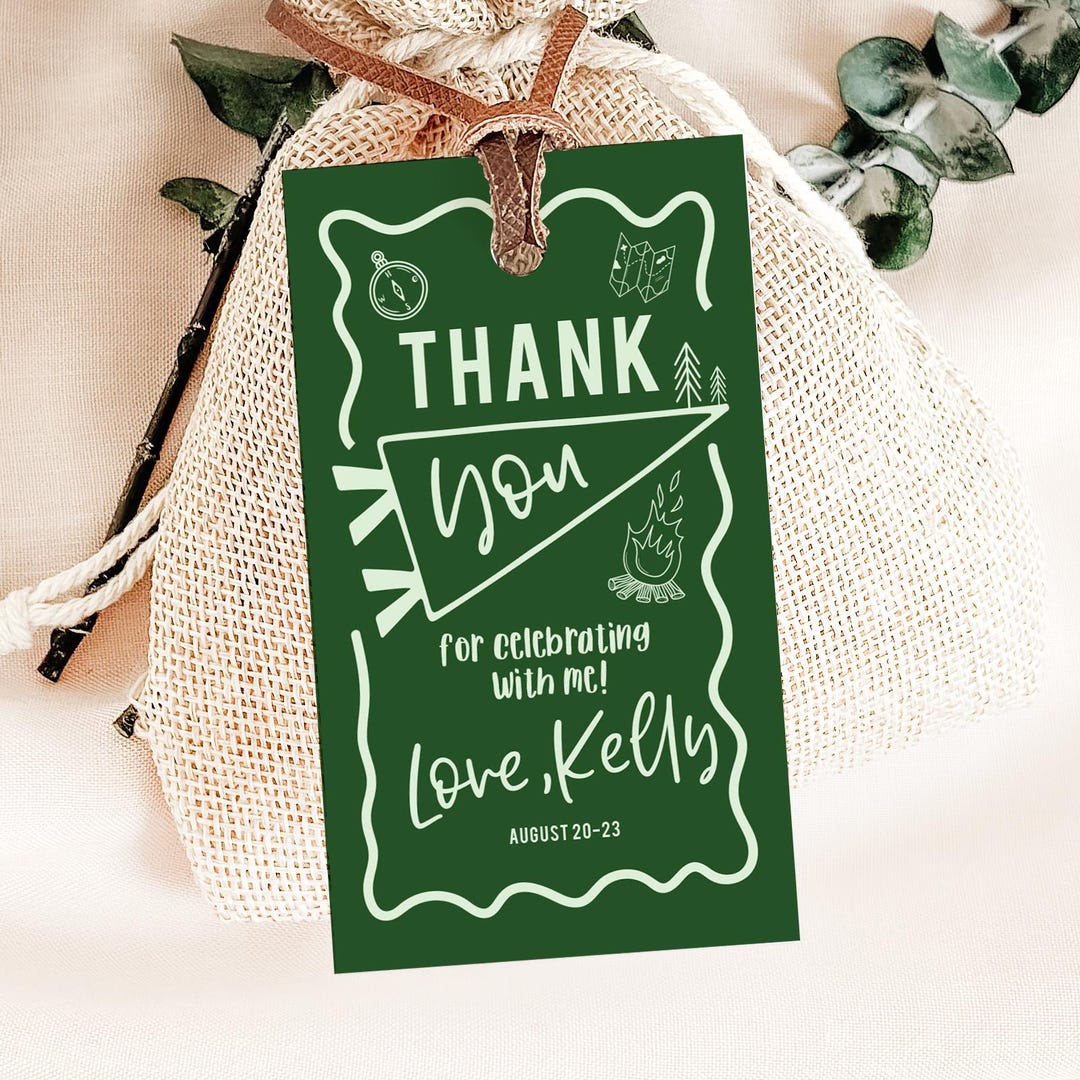 Editable Camp Bachelorette Thank You Favor Tag - Hand Drawn Hunter ...