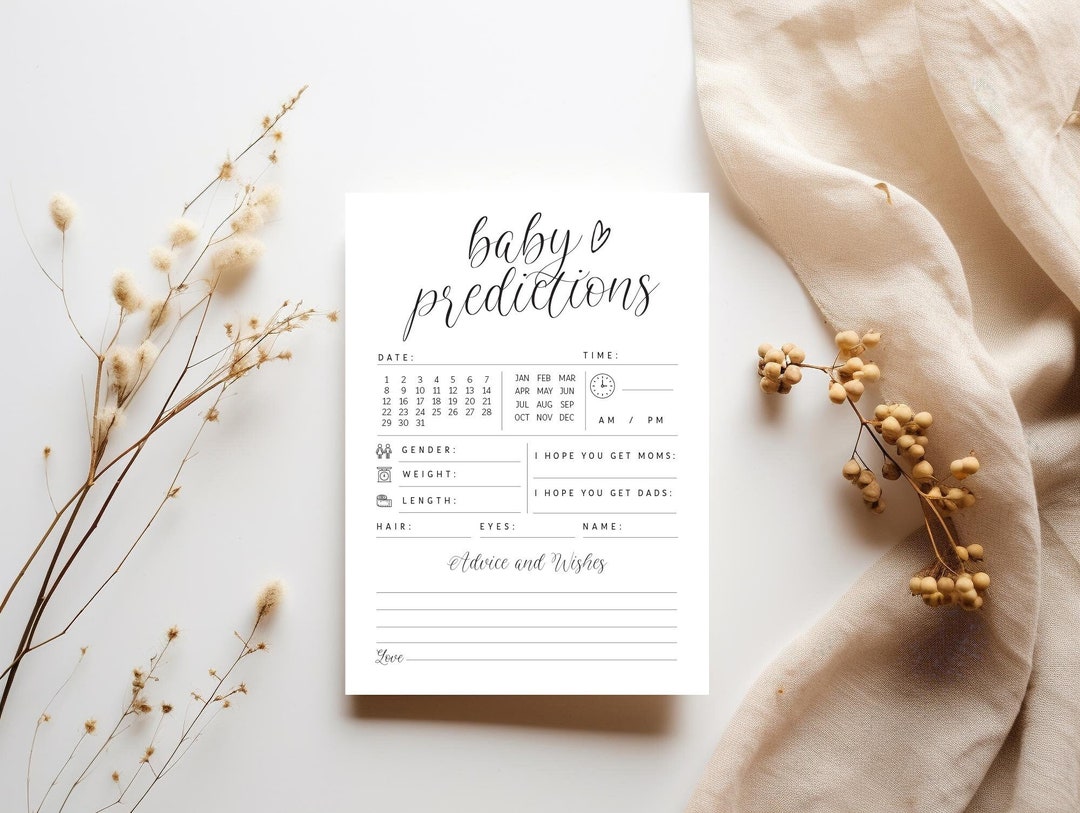 Editable Simple Heart Modern Predictions Baby Shower Game - Baby Heart ...