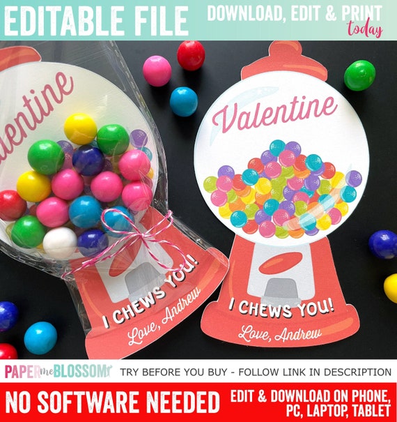 EDITABLE I Chews You Valentines Day Kids Gift Tag Valentines | Etsy