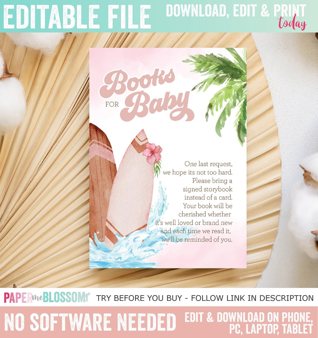 Editable Baby on Board Surfing Girl Baby Shower Books for Baby - Ocean ...