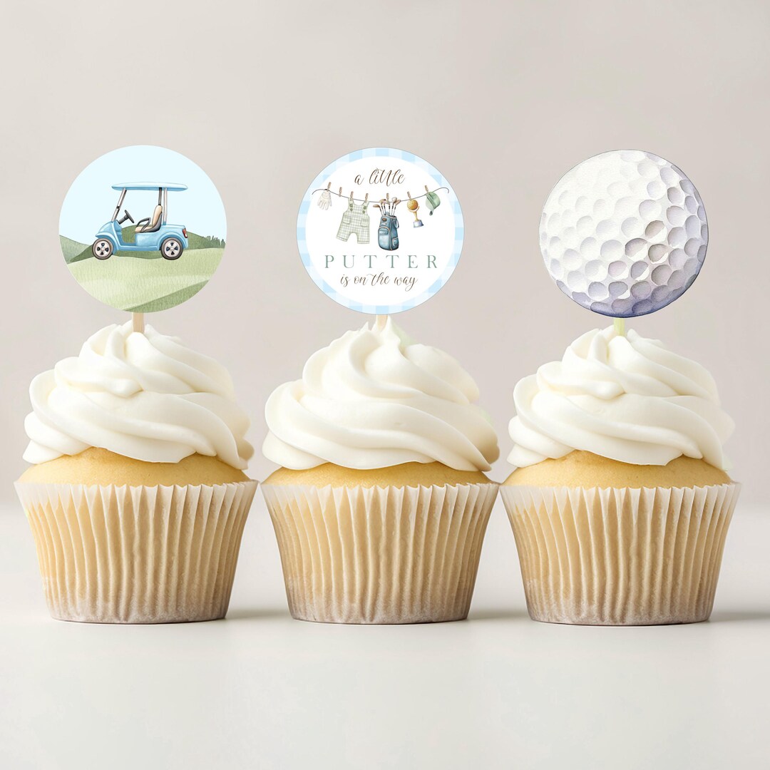 EDITABLE A Little Putter is on the Way Baby Shower Cupcake Toppers ...