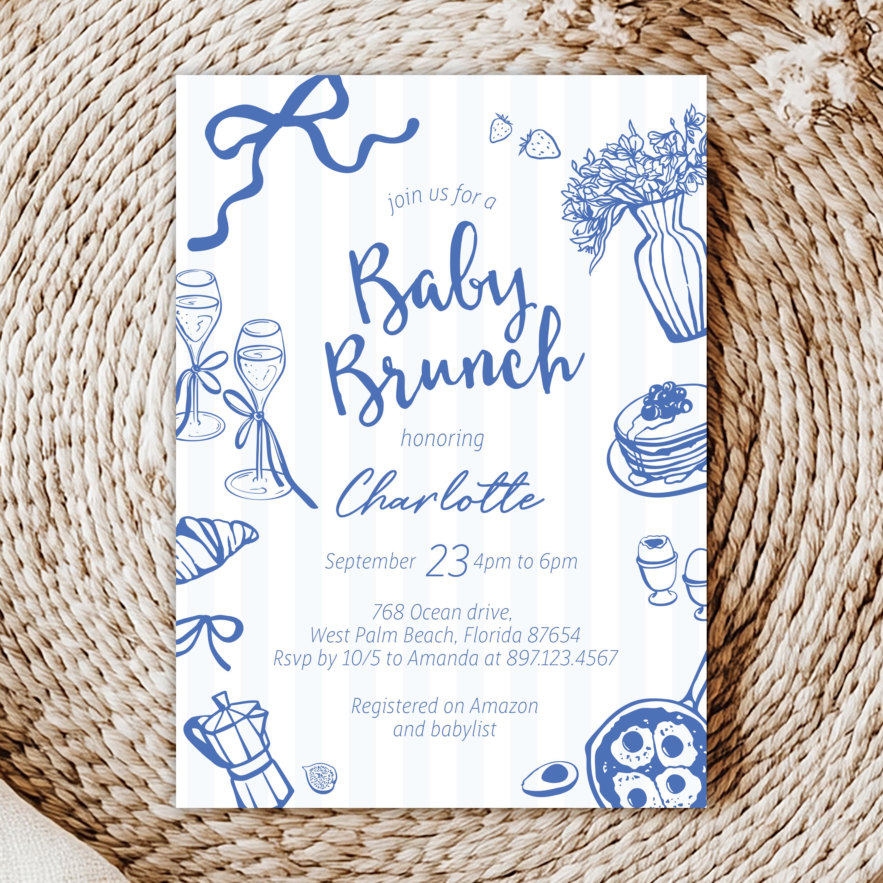Editable Baby Brunch Baby Shower Game Card - Blue Coquette Baby Brunch ...