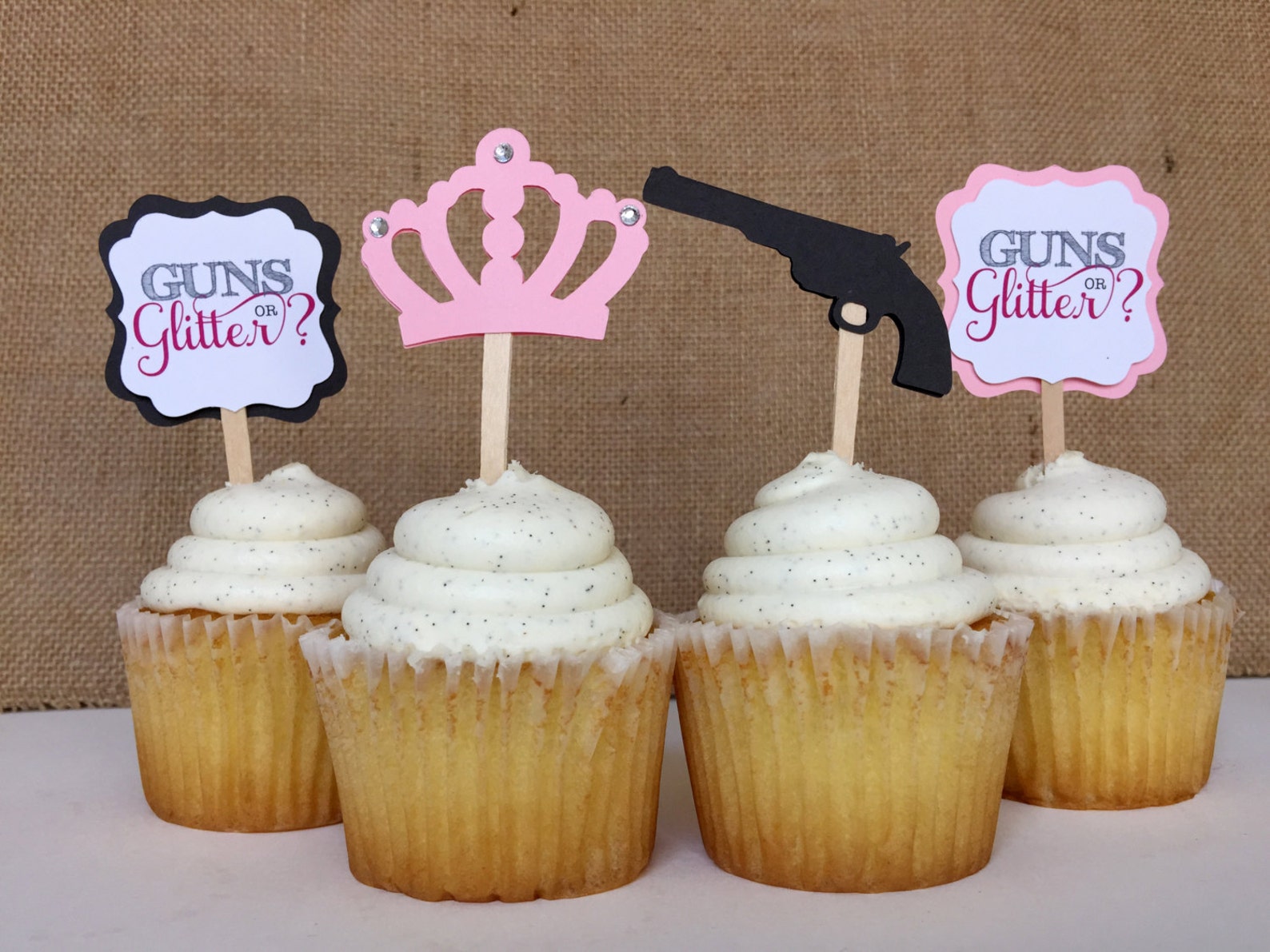 12 GUNS OR GLITTER Gender Reveal Baby Shower Cupcake Toppers - Etsy