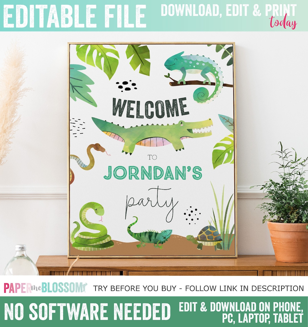 EDITABLE Hop Creep and Slither Reptile Welcome Poster - Alligator Snake ...