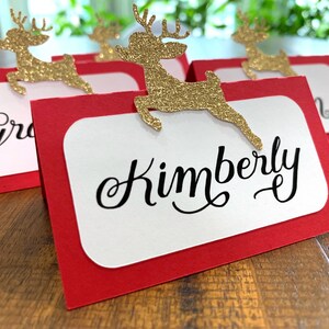 6 Reindeer Red Christmas Gold/silver Glitter Place Cards/food Labels ...