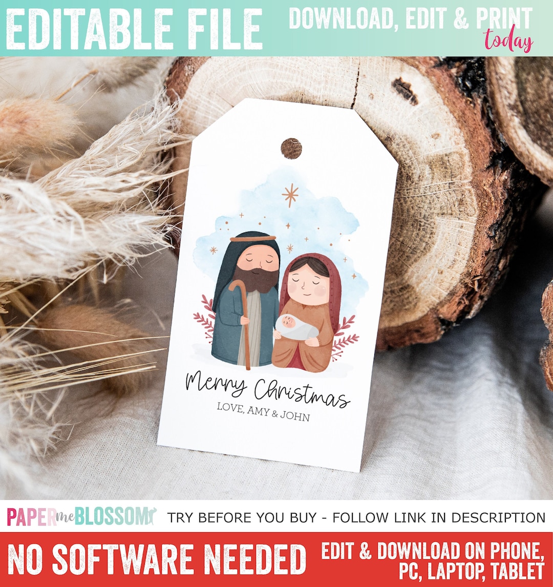 Christmas Nativity Watercolor Baby Jesus Gift Tag Mary & Joseph Gift ...