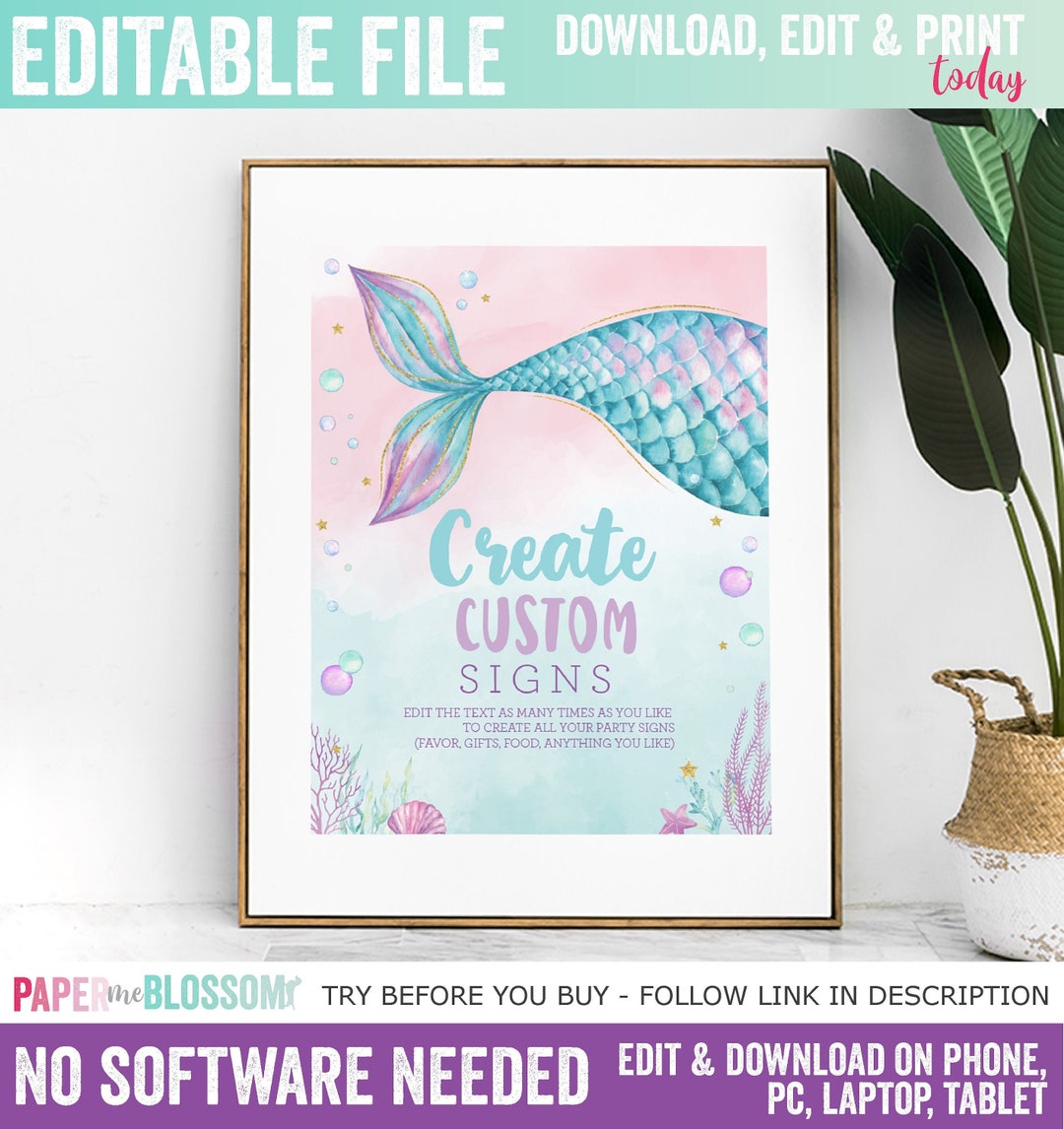 EDITABLE Little Mermaid Splish Splash Birthday Custom Sign - Under the ...