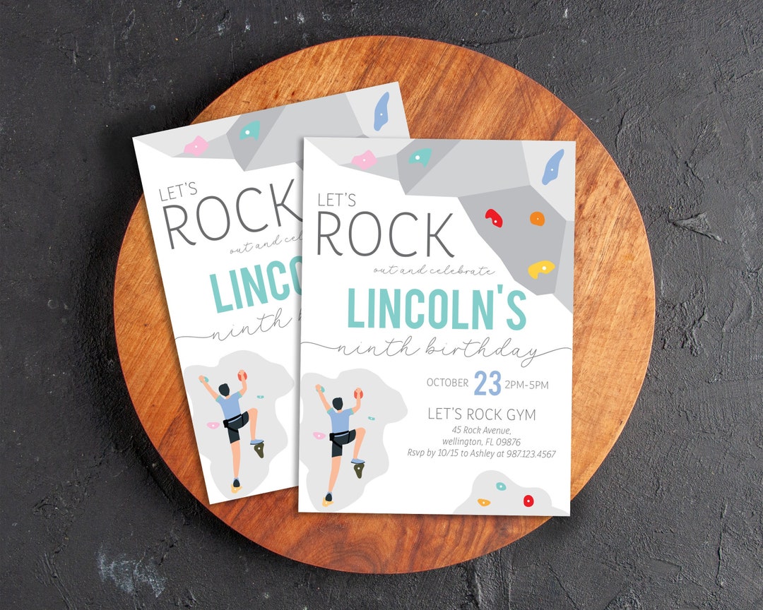 Editable Boy Rock Climbing Party Birthday Invitation - Let's Rock ...