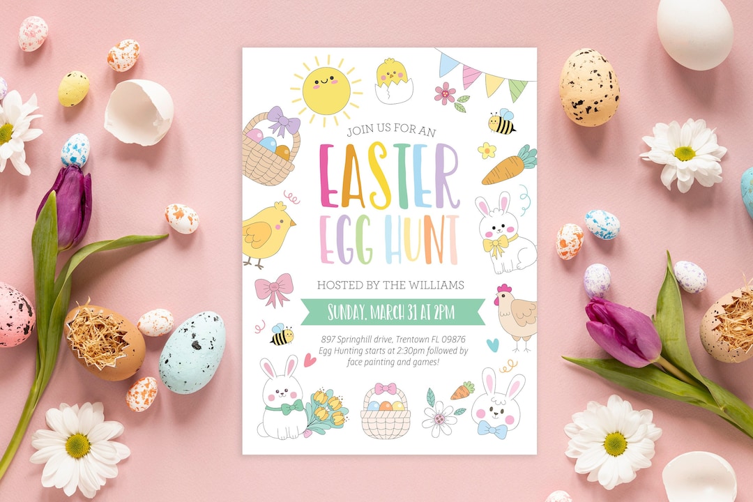 EDITABLE Easter Egg Hunt Invitation - Easter Egg Hunting Party Invite ...