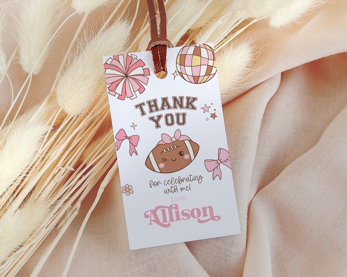 Editable Groovy Girl Football Birthday Thank You Favor Tag/retro ...