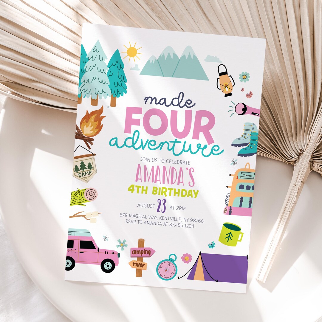 Editable Made Four Adventure Camper Birthday Invitation - Calling All ...