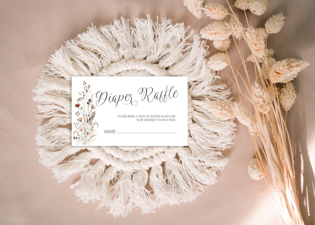 Editable Wildflower Girl Baby Shower Diaper Raffle - Boho Watercolor ...