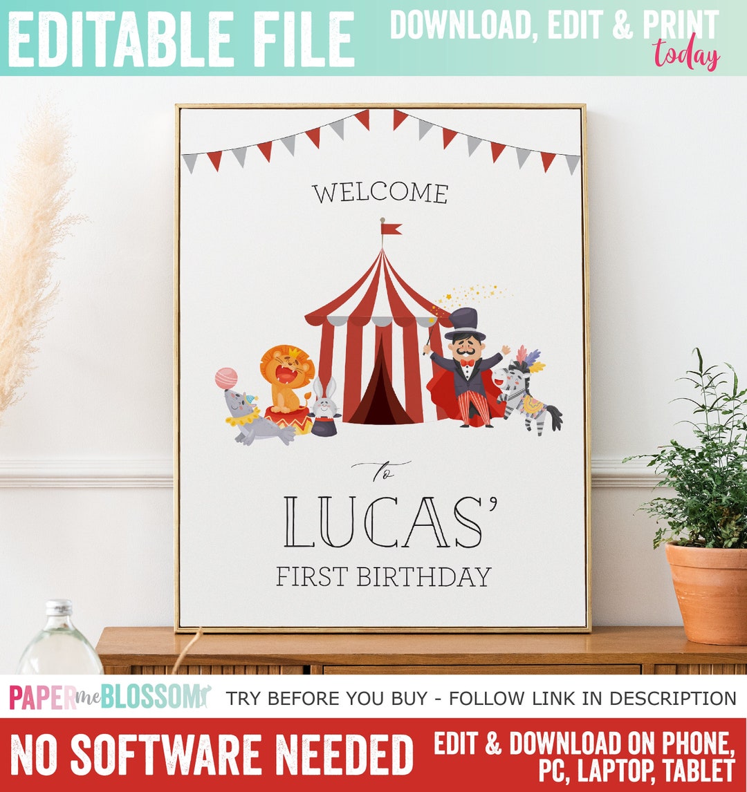EDITABLE Circus Birthday Birthday Welcome Poster - Come One Come All ...