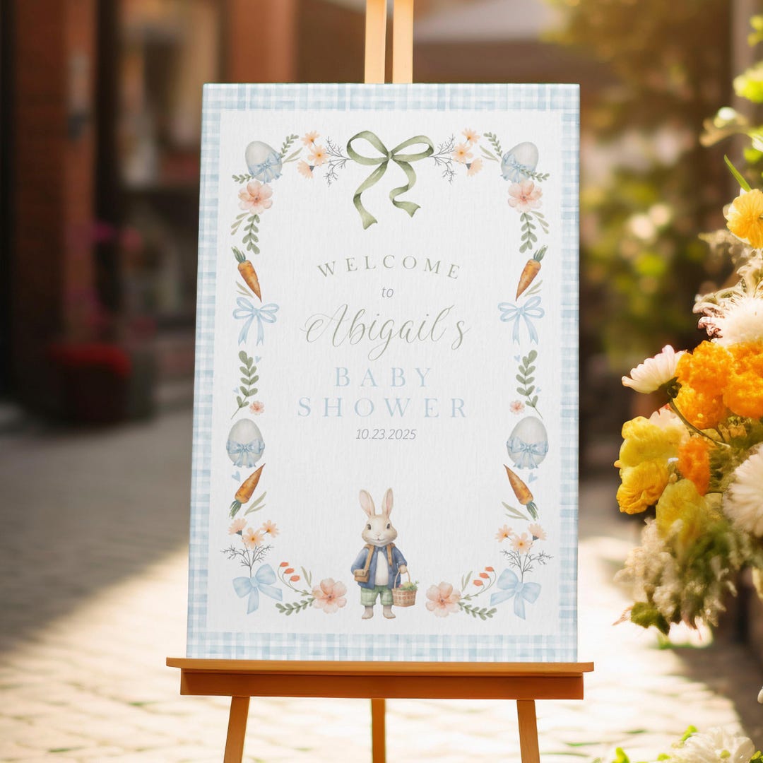 EDITABLE Easter Bunny Boy Baby Shower Welcome Poster - Boy Bow Floral ...
