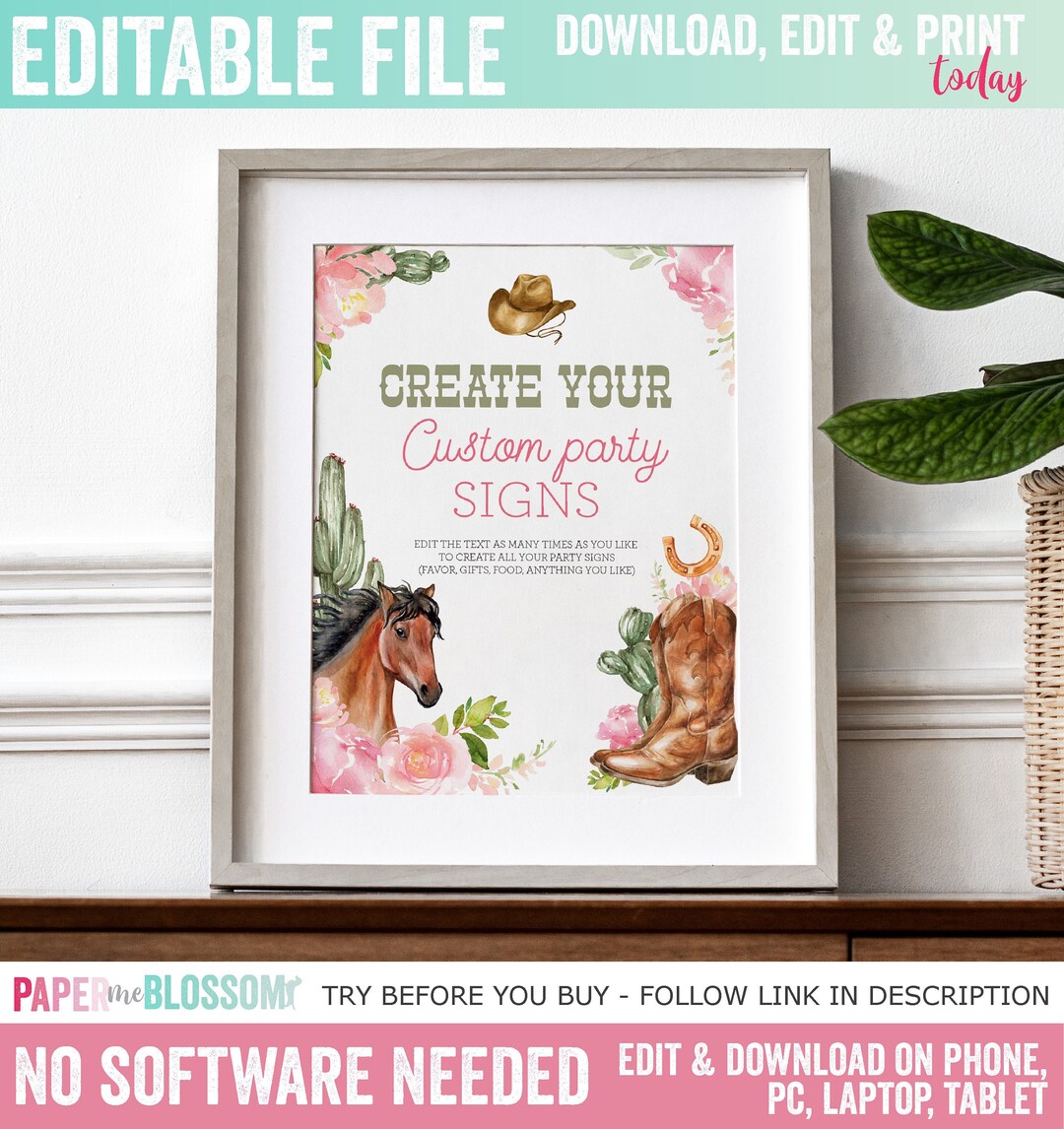 EDITABLE Cowgirl First Rodeo Birthday Custom Sign - Girl Floral Horse ...