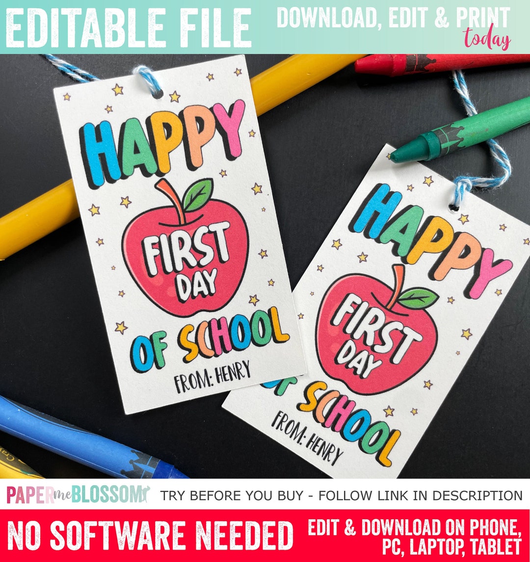 EDITABLE Happy First Day of School Kids Gift Tag - Back to School for ...