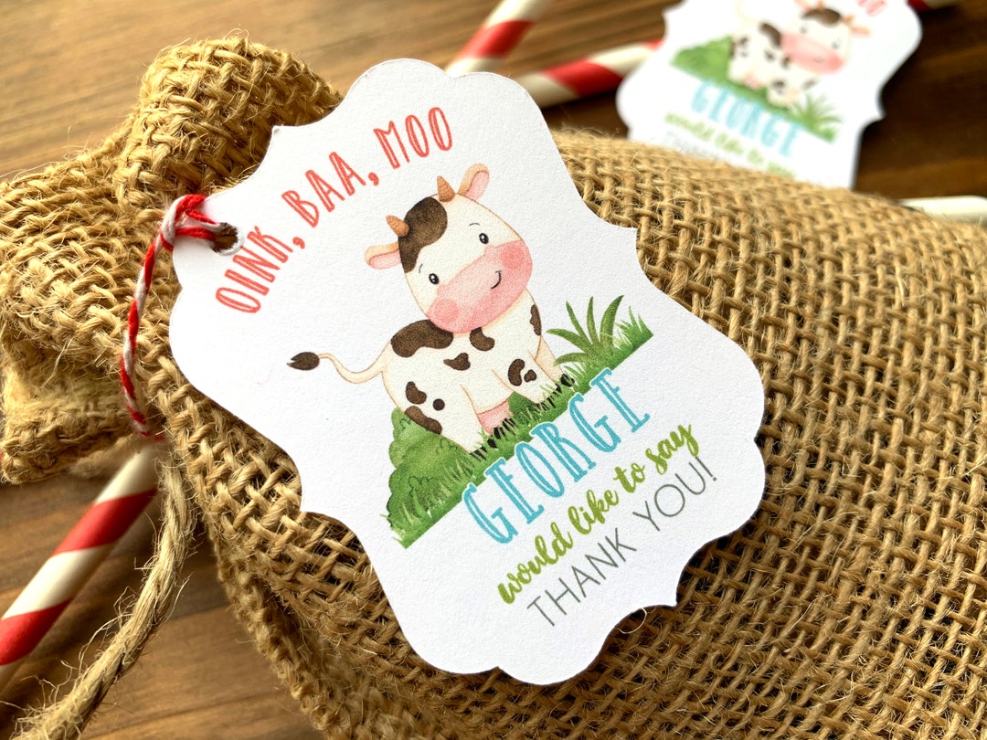 Cow Boy Red Farm Thank You Gift Tags - Cow Barn Farm Party Favor Tags ...