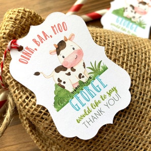 Cow Boy Red Farm Thank You Gift Tags - Cow Barn Farm Party Favor Tags ...