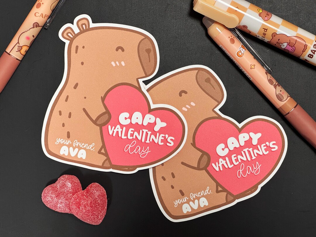 12 PRINTED Capy Valentine's Day Kids Gift Tag - Capybara Valentines ...