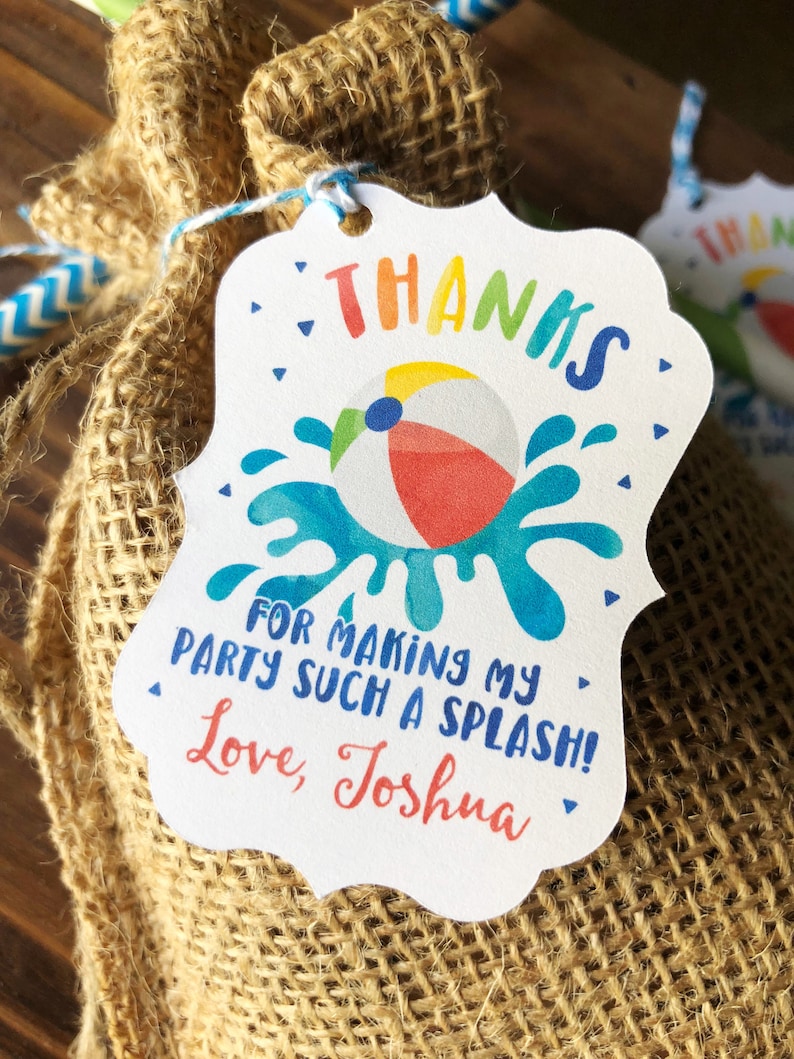 12 Splish Splash Tropical Summer Pool Party CUSTOM Thank You Favor Tags ...