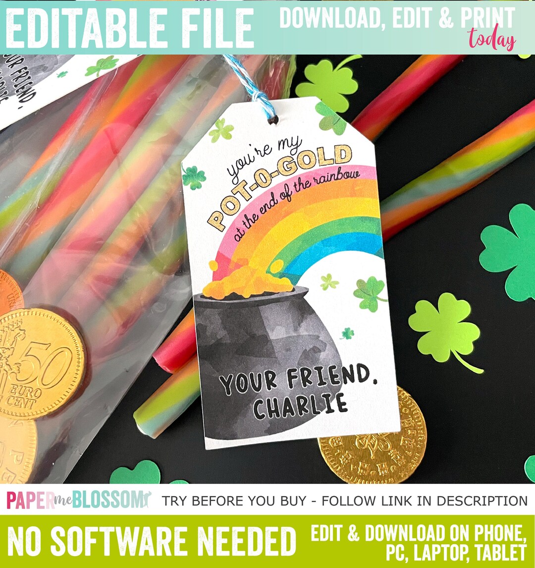 EDITABLE Saint Patricks Pot-o-gold Friends Gift Tag - Saint Patricks ...