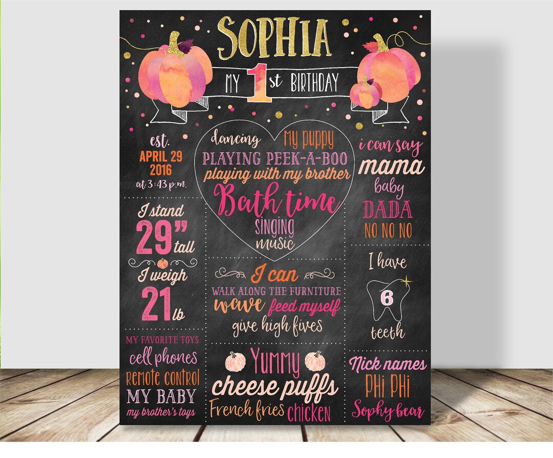 Our Little Pumpkin First Birthday Stat Poster - Fall Pumpkin Printable ...