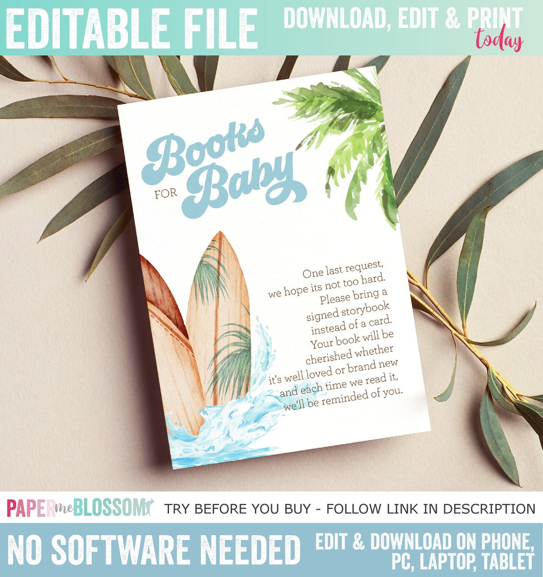 Editable Baby on Board Surfing Baby Shower Books for Baby - Ocean Surf ...