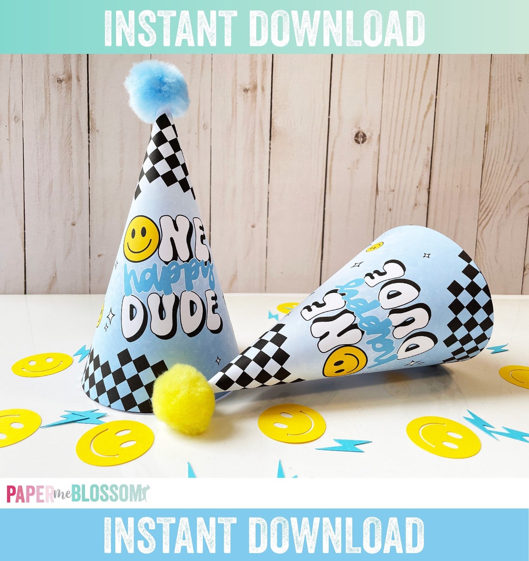 INSTANT DOWNLOAD One Happy Dude Retro Smiley Face Birthday Hat - Retro ...