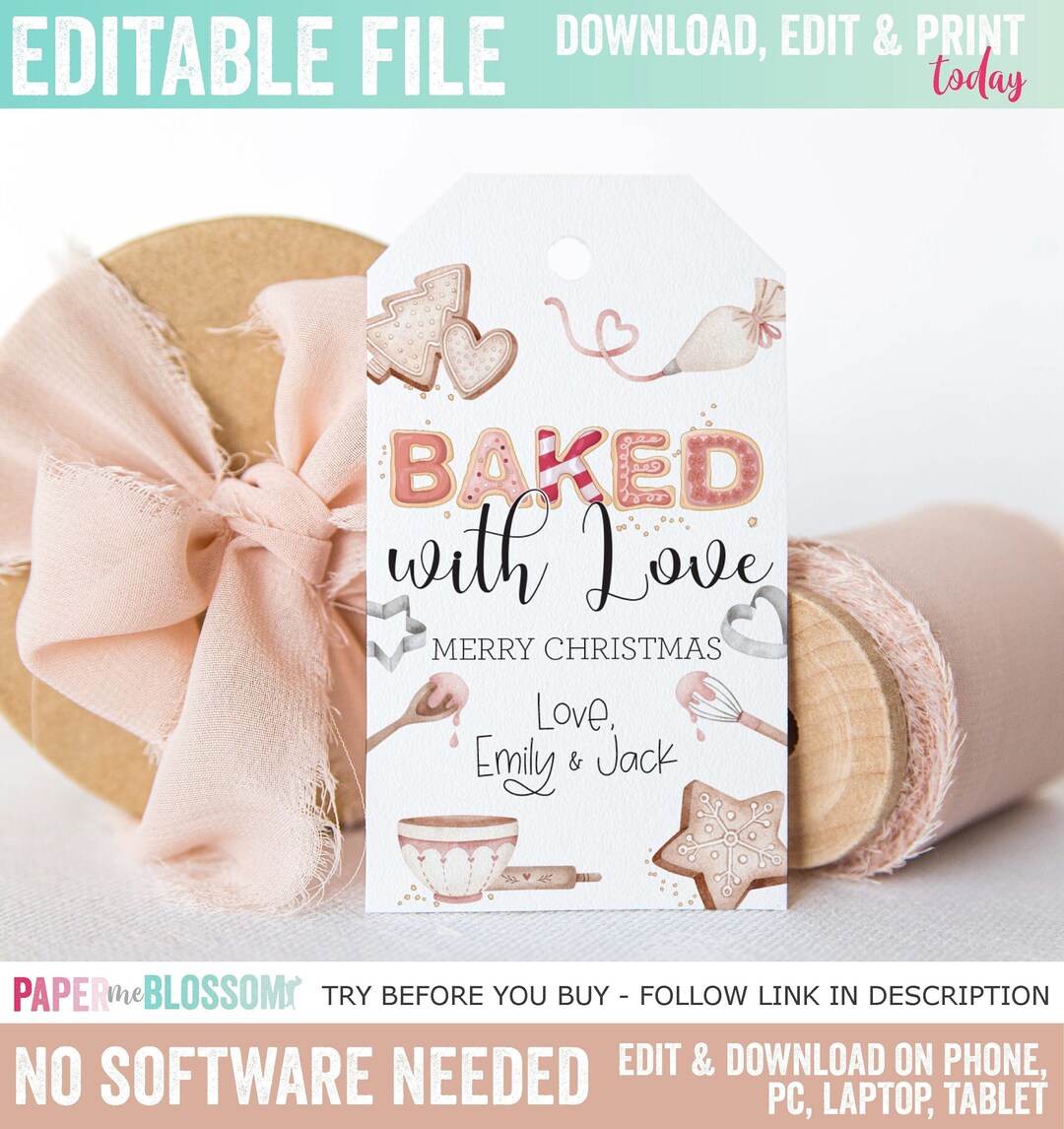 EDITABLE Christmas Baked With Love Cookie Thank You Gift Tag ...