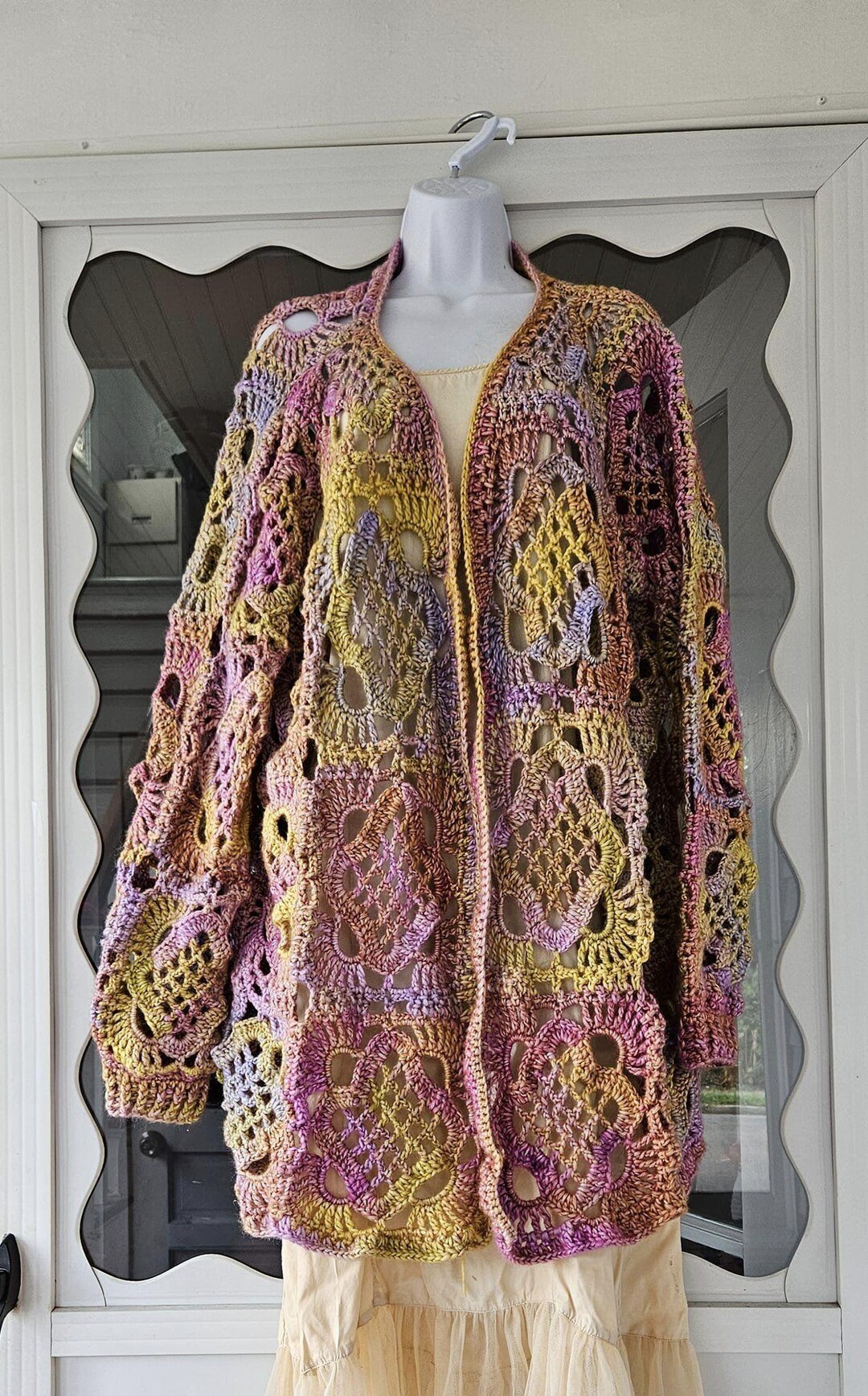 Open Work Crochet Cardigan Plus Size One Size Fits Most Cotton Blend XL ...