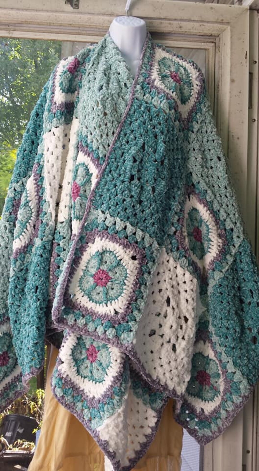 Teal Pink Grey and Mint Velvet Ruana Ready to Ship Oversized Blanket ...