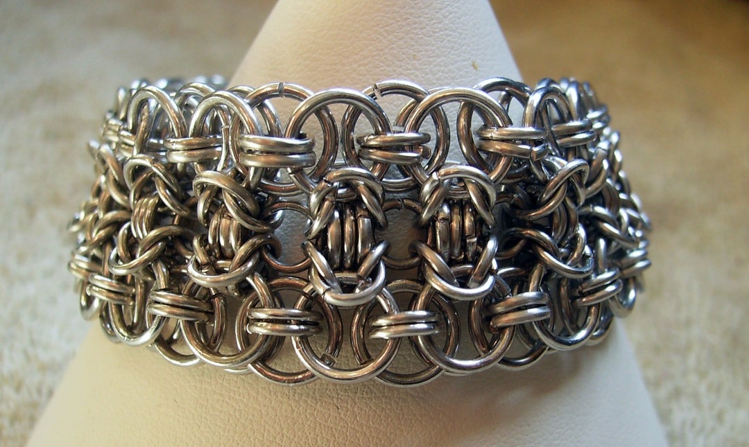 Byzantine and Helm Chain Maille Chainmail Cuff Bracelet in Anodized ...