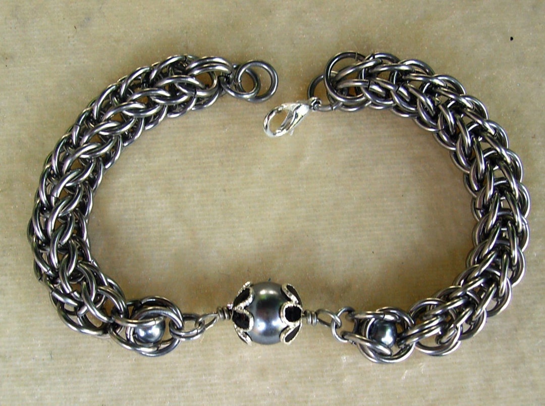 Full Persian Bracelet Chain Mail With Swarovski Pearls Chainmaille ...