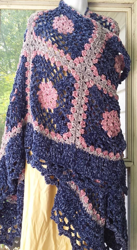 Dark Blue Greyl and Rose Pink Velvet Ruana Ready to Ship | Etsy