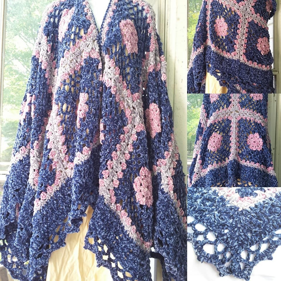 Dark Blue Greyl and Rose Pink Velvet Ruana Ready to Ship | Etsy