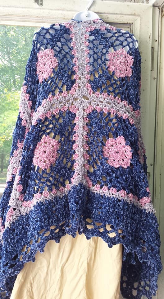 Dark Blue Greyl and Rose Pink Velvet Ruana Ready to Ship | Etsy