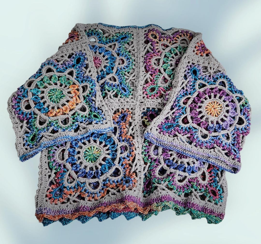 Open Work Crochet Cardigan Plus Size One Size Fits Most XL-XXL 3x Grey ...