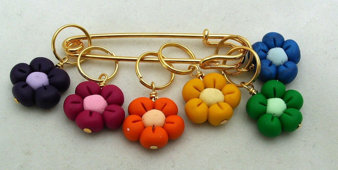 Stitch Markers BRIGHT Rainbow FLOWERS for Knit or Crochet Set of 6 - Etsy