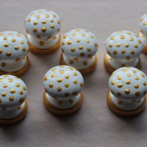 Knobs, Dresser and Drawer Knob, White Gold Knob, Spotty Knobs, Polka Dot Knob, White Decor, Gold ...