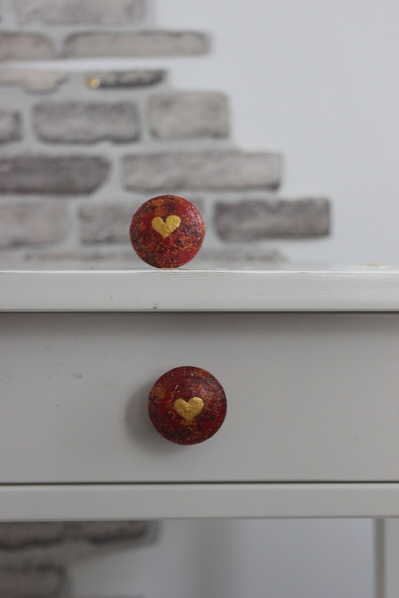 Knobs Small Knobs Drawer Knob Red Knobs Heart Dresser | Etsy