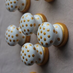 Knobs, Dresser and Drawer Knob, White Gold Knob, Spotty Knobs, Polka Dot Knob, White Decor, Gold ...