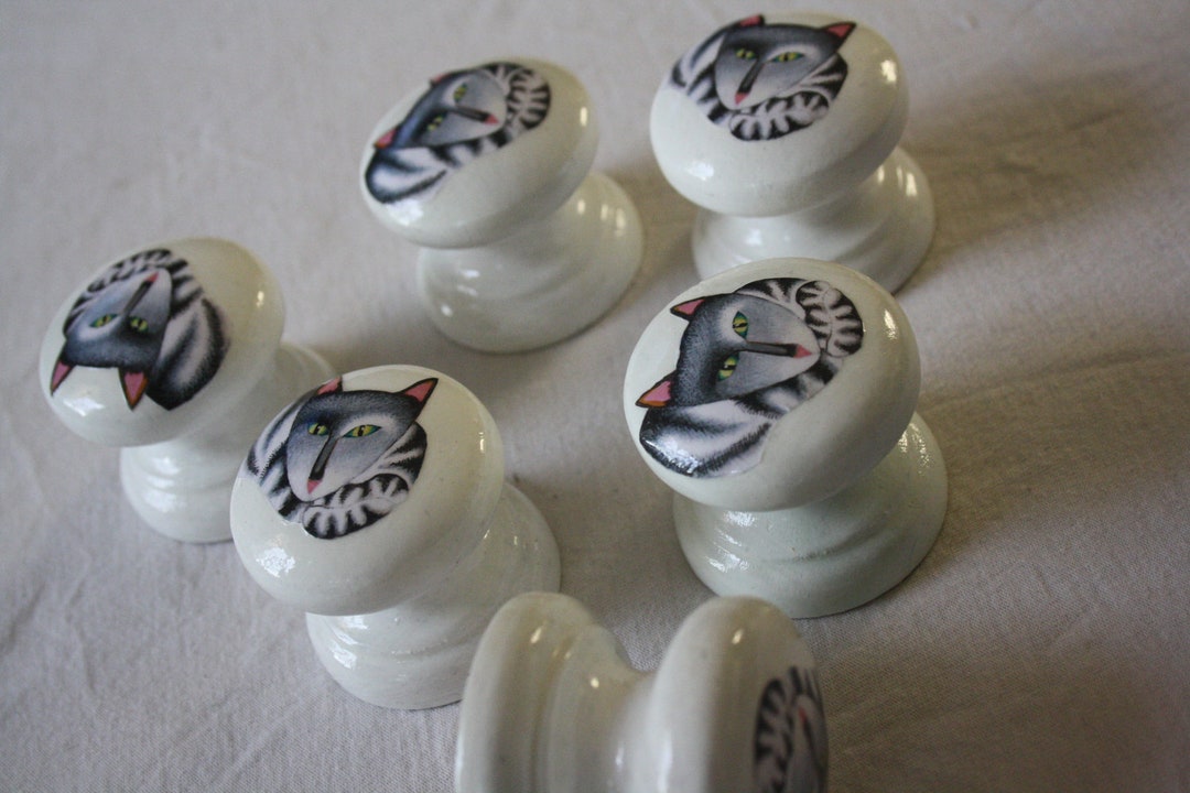 Knobs for Cat Lovers. Grey Tabby Cat Drawer Pulls for the Cat Lover in ...